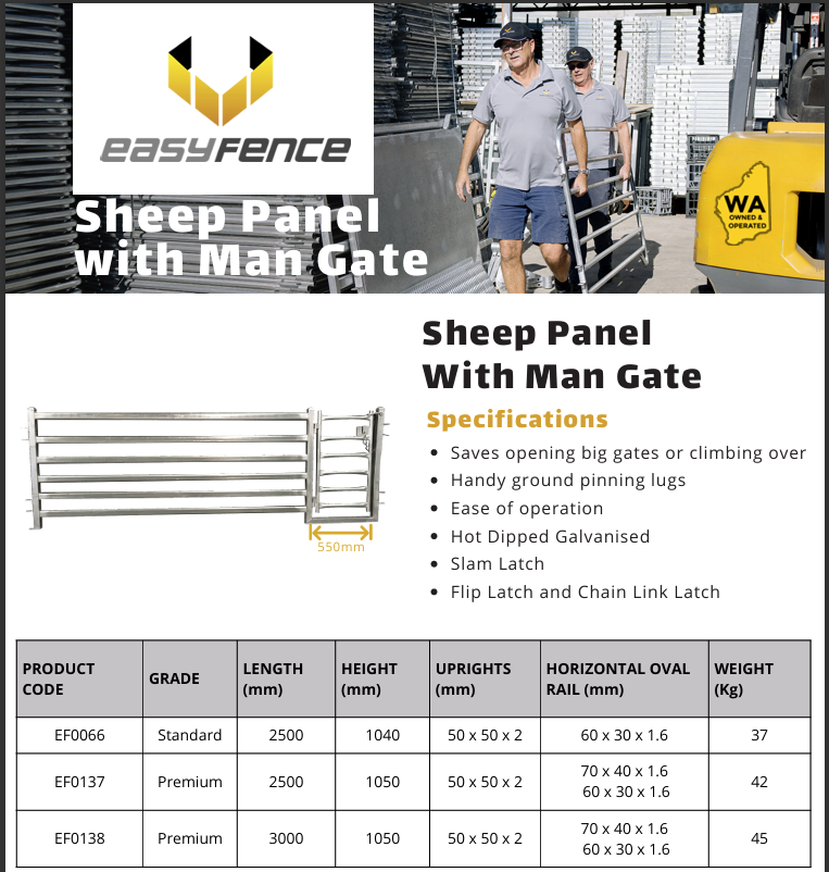 EASYFENCE SHEEP PANEL WITH MAN GATES PREMIUM (1050X3000) – WA Farm Shop